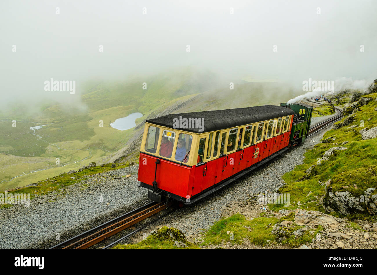 Snowdon Mountain Railway train just below the summit of Snowdon (Yr ...