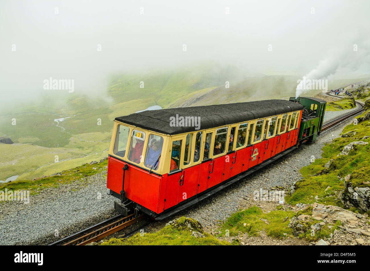 Snowdon Mountain Railway train just below the summit of Snowdon (Yr ...