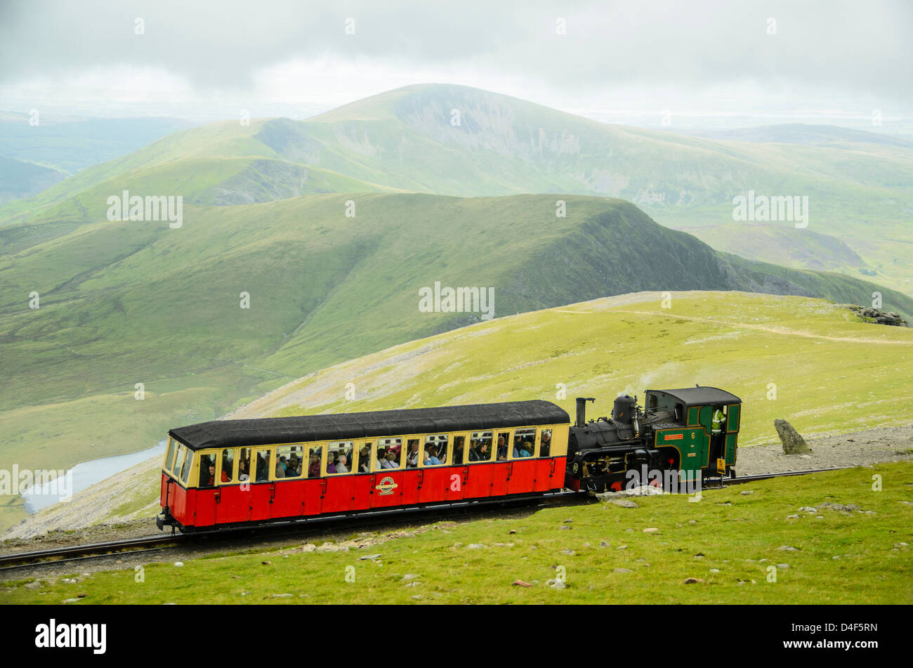 Snowdon Mountain Railway train just below the summit of Snowdon (Yr ...