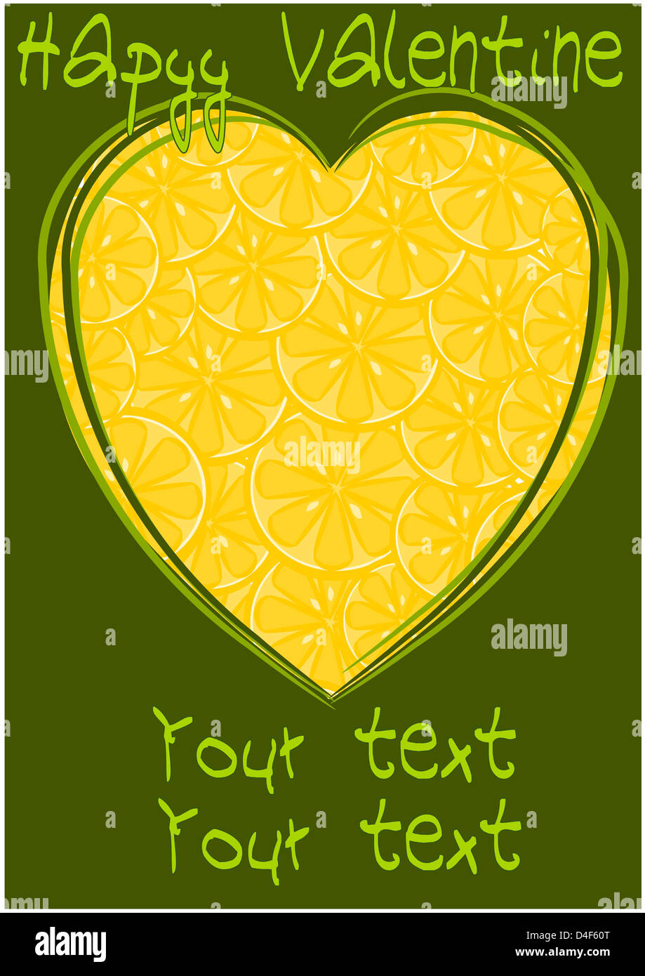 Lemons hearts - beauty yellow card, illustration Stock Photo - Alamy