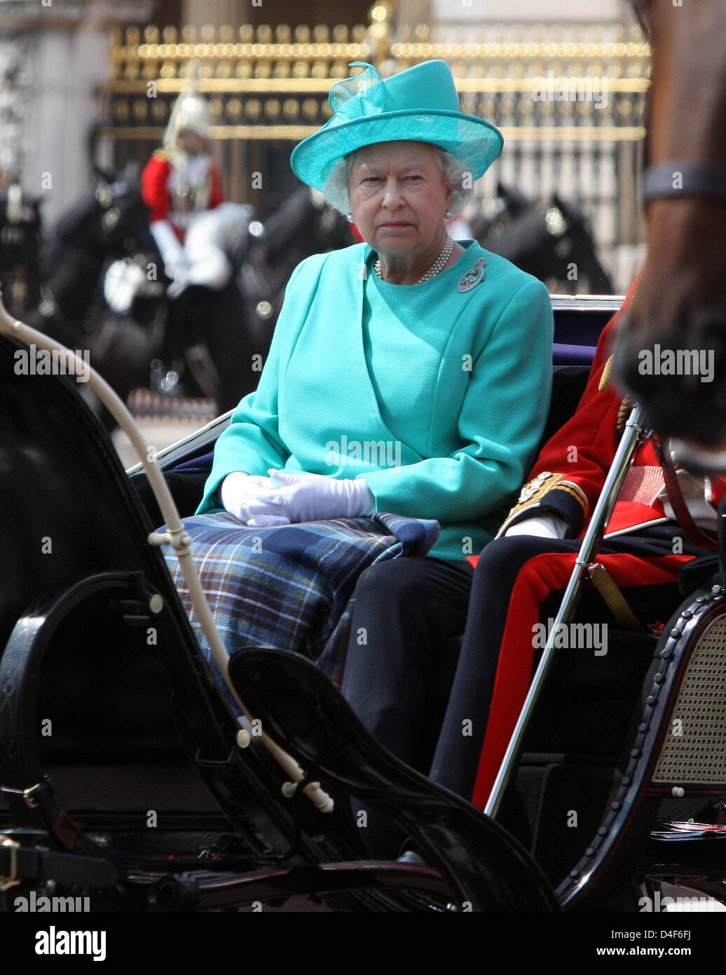 Queen Elizabeth II is pictured at the 2008 Trooping the Colour parade ...