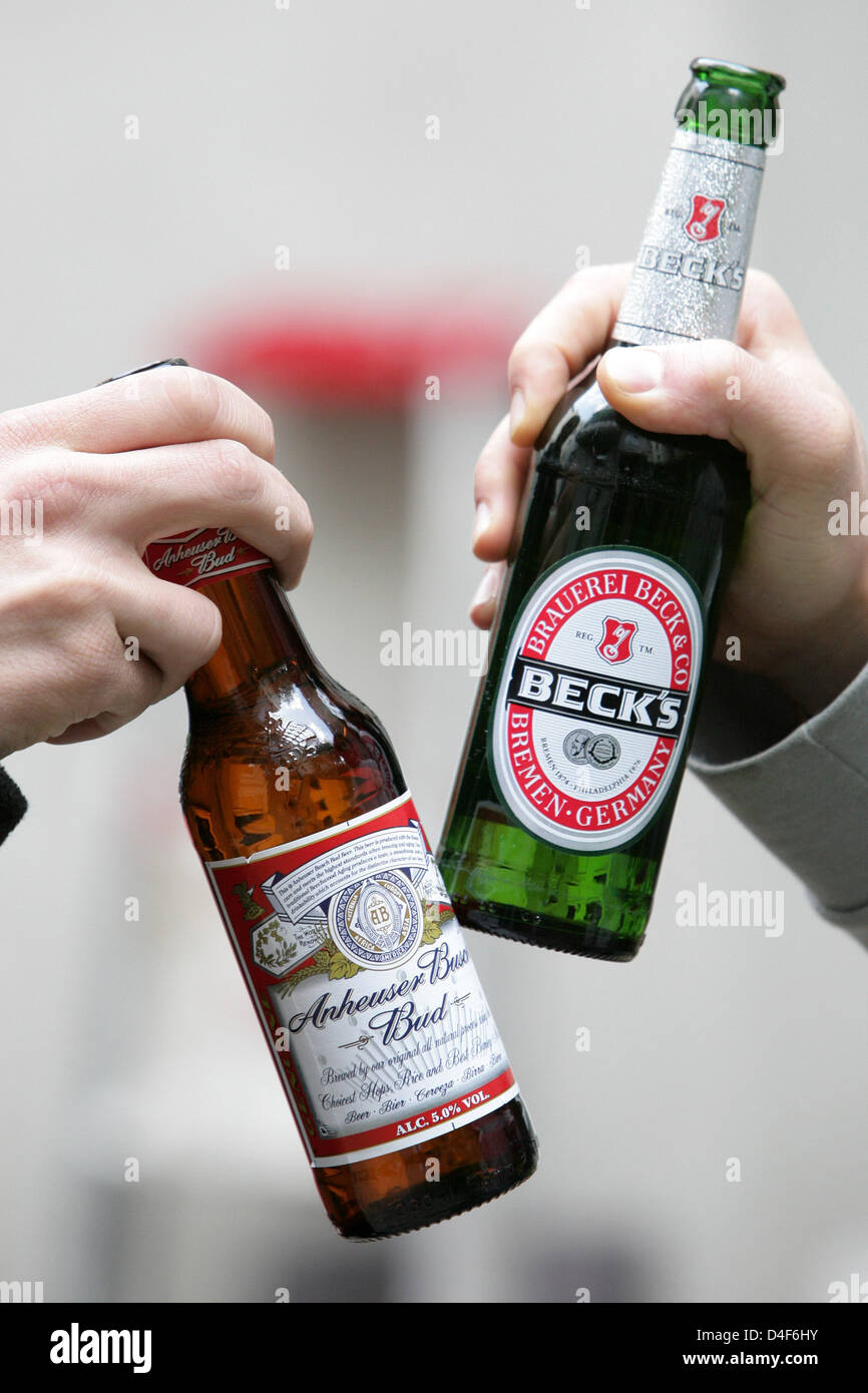 A bottle of US beer 'Bud' of the Anheuser-Busch brewery is pictured ...