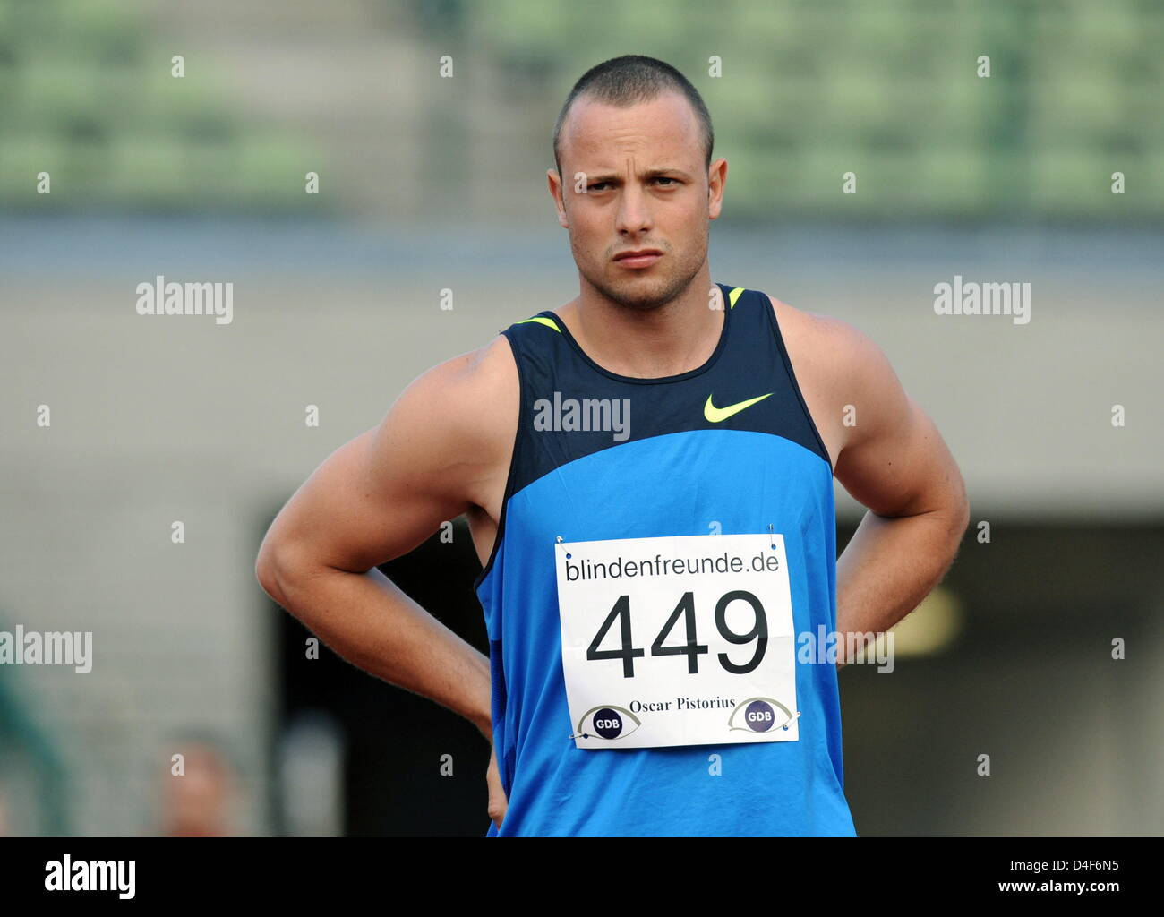 South African sprinter Oscar Pistorius is pictured prior to the 400 ...