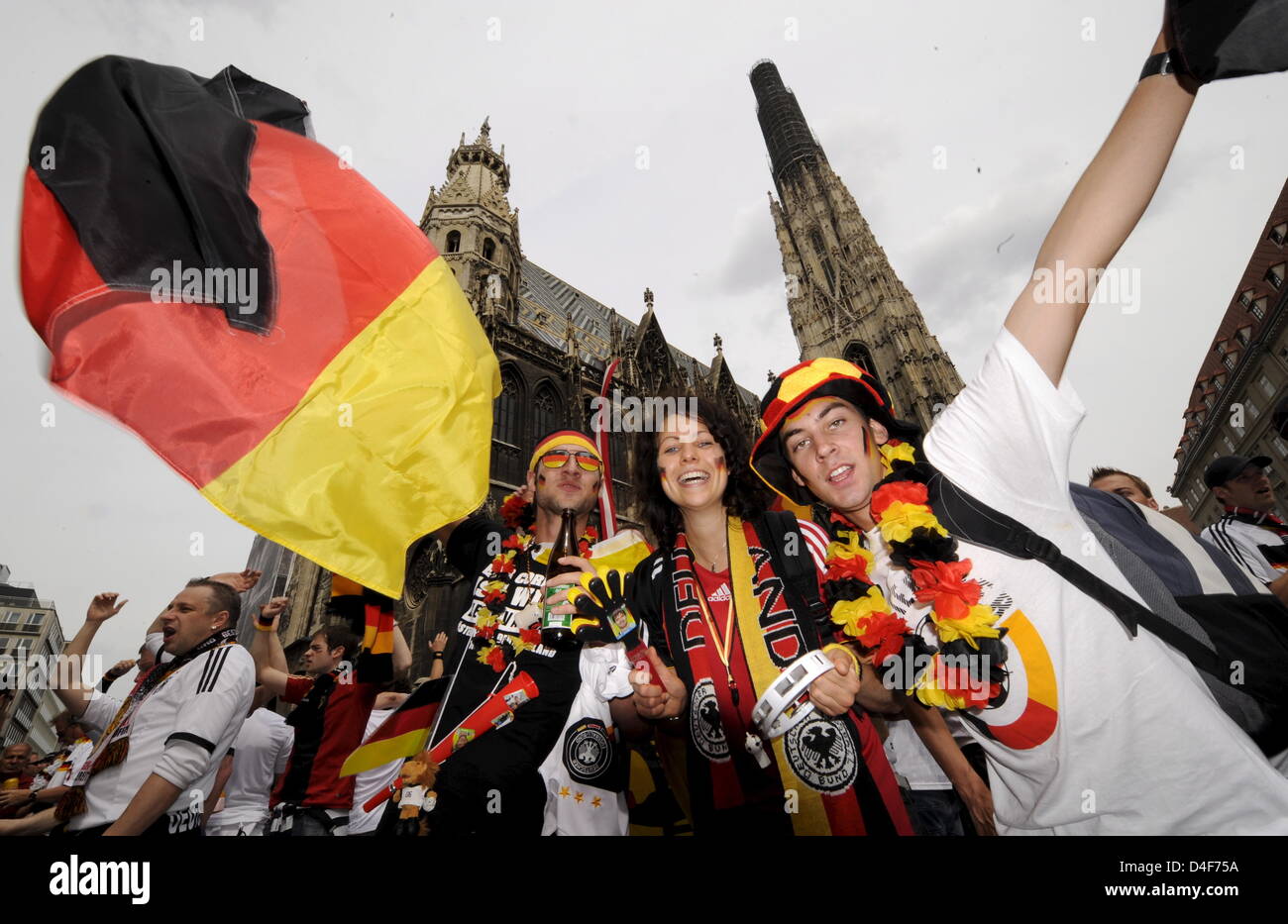 German soccer fans from Rosenheim (Bavaria) cheer in front of the ...