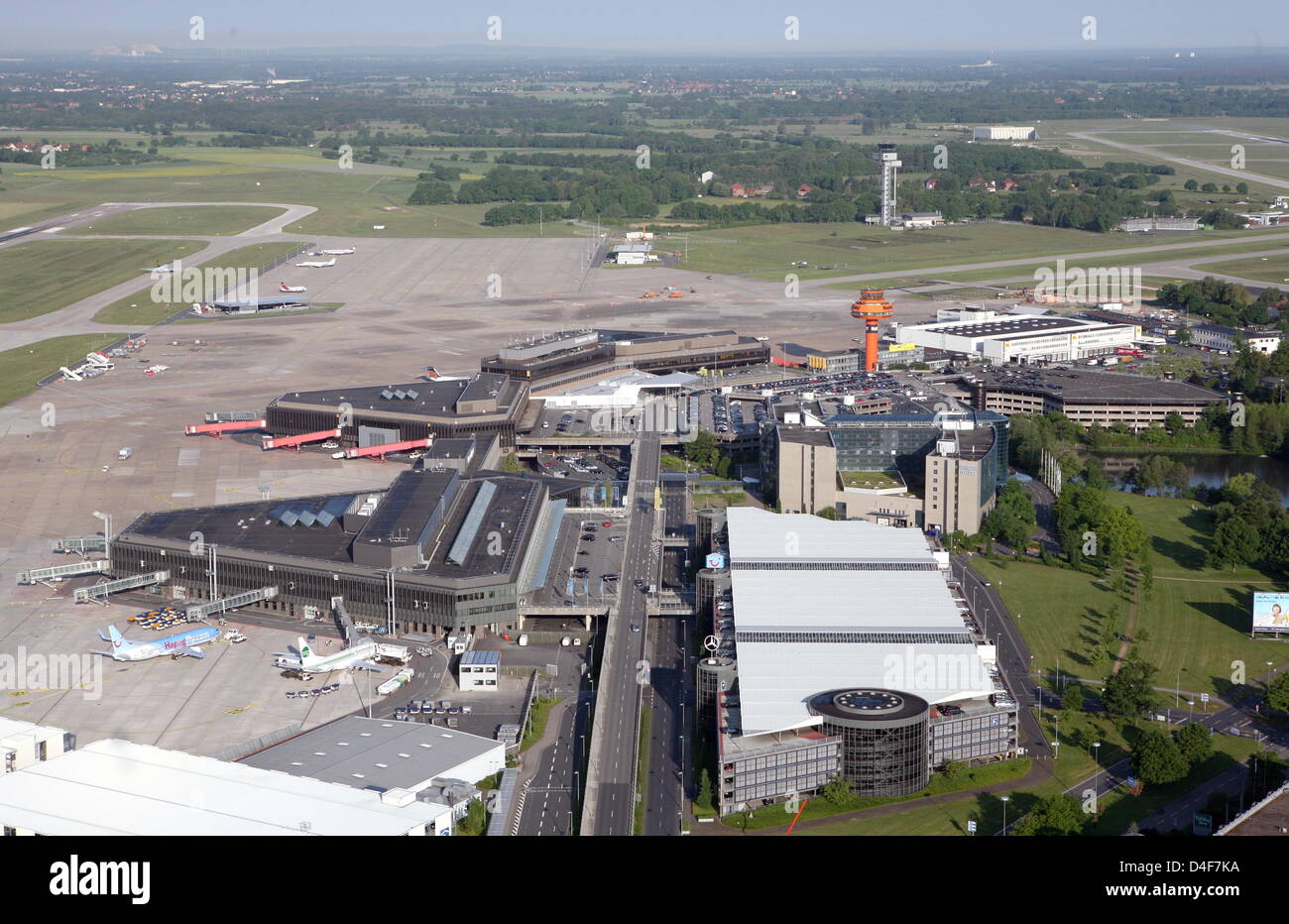 Aerial view on the airport Hanover/Langenhagen, Germany, 21 May 2008 ...
