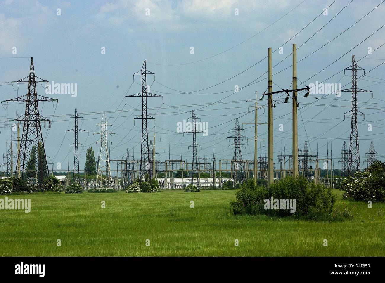 The picture shows power poles near Kiev, Ukraine, 11 June 2008. Photo ...