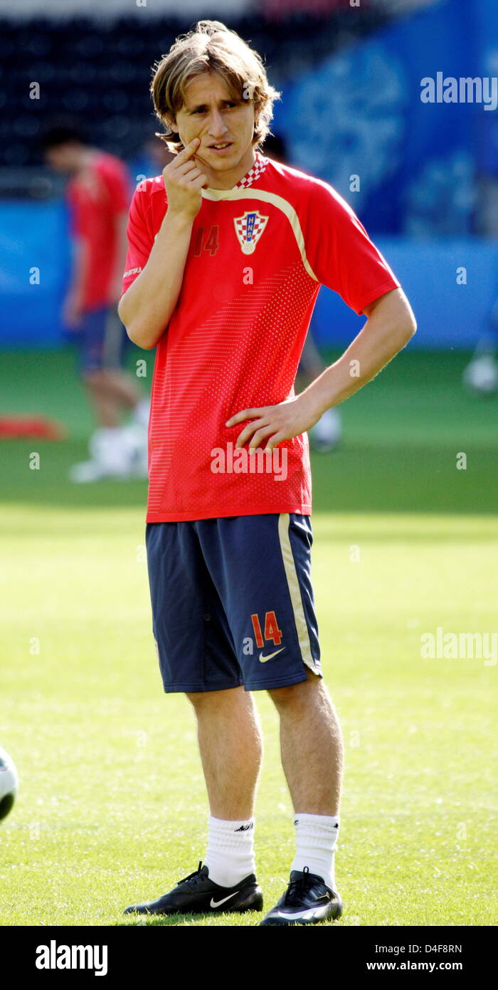 Luka Modric of Croatia gestures during a training session of Croatian ...
