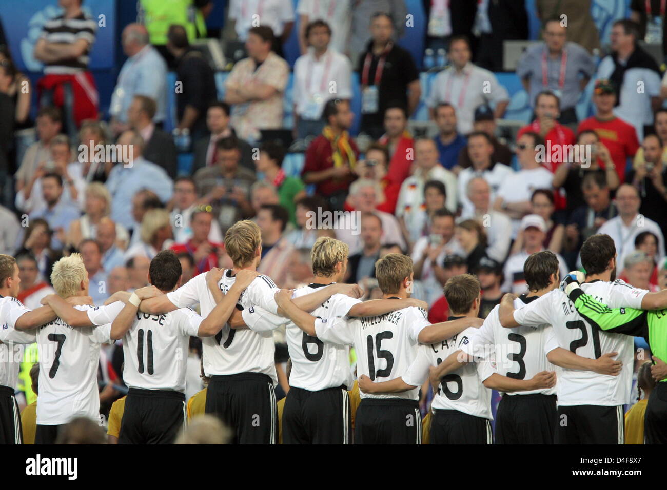 Players of Germany sing their national anthem prior to the UEFA EURO ...