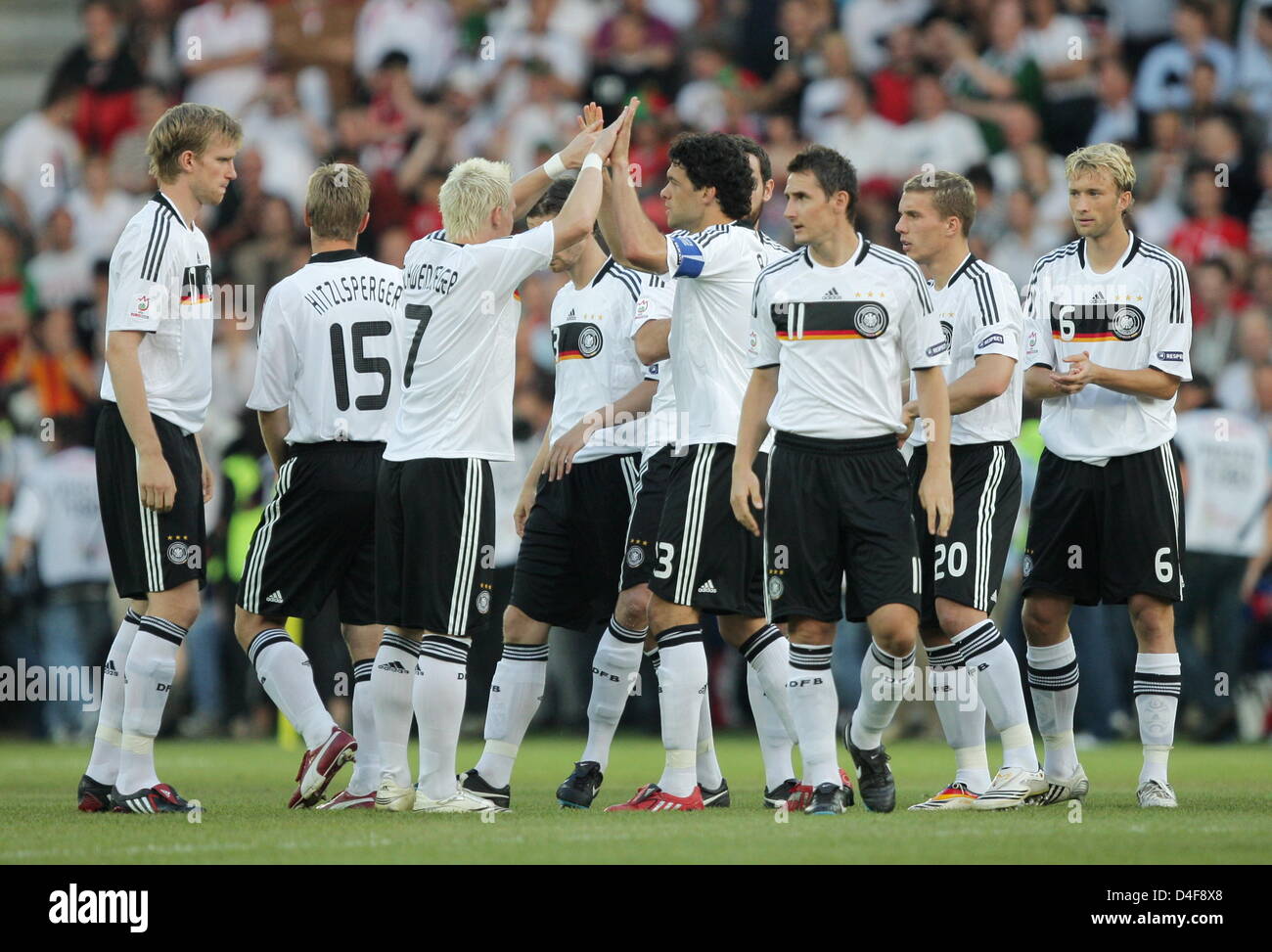 Players of Germany huddle prior to the UEFA EURO 2008 quarter final ...
