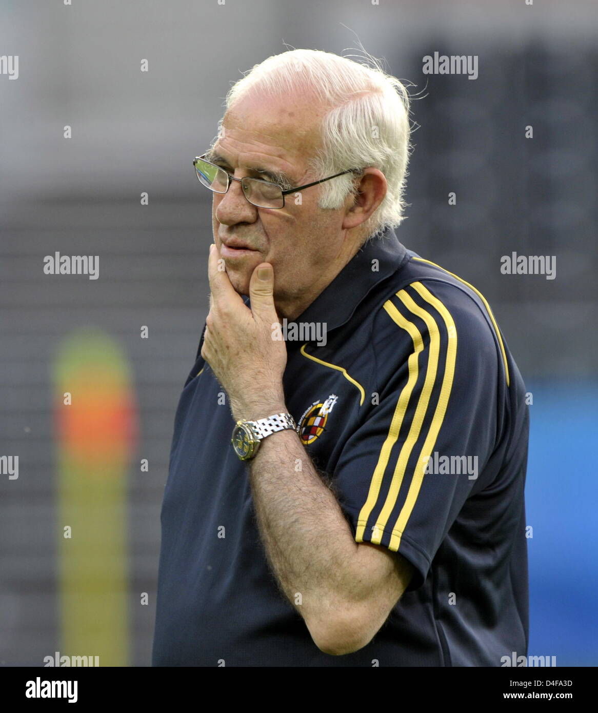 Spanish soccer coach Luis Aragones is seen during a training session of ...