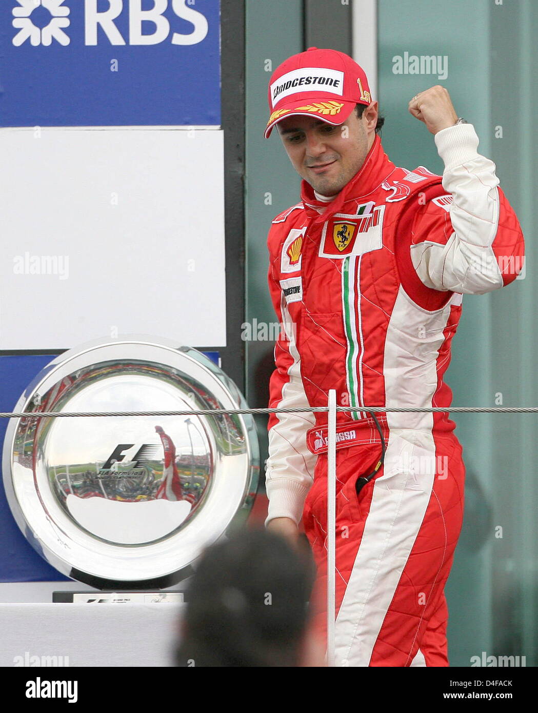Brazilian Formula One driver Felipe Massa of Ferrari celebrates on the ...