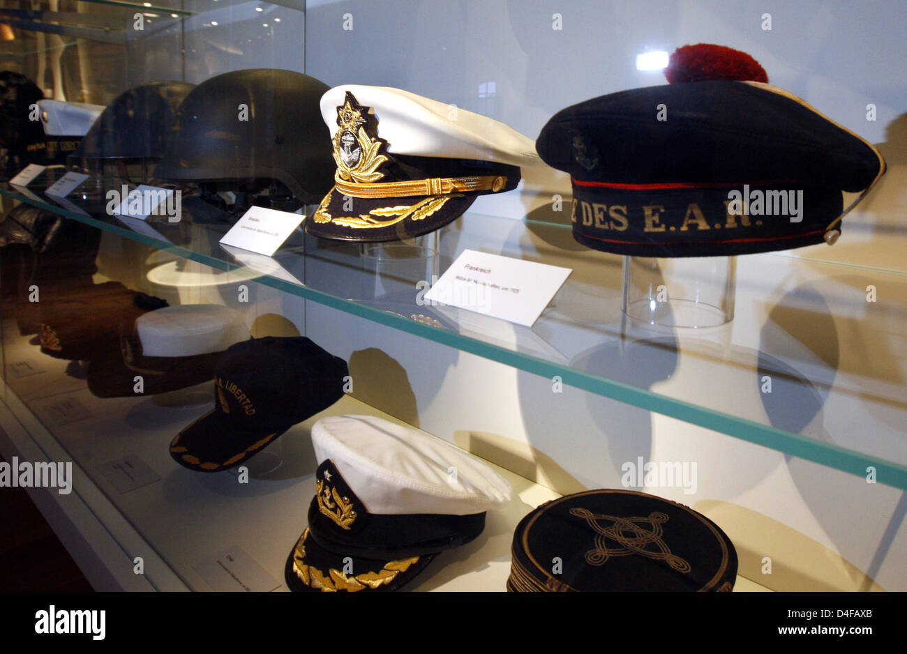 Various headpieces of seamen seen on display at the International ...