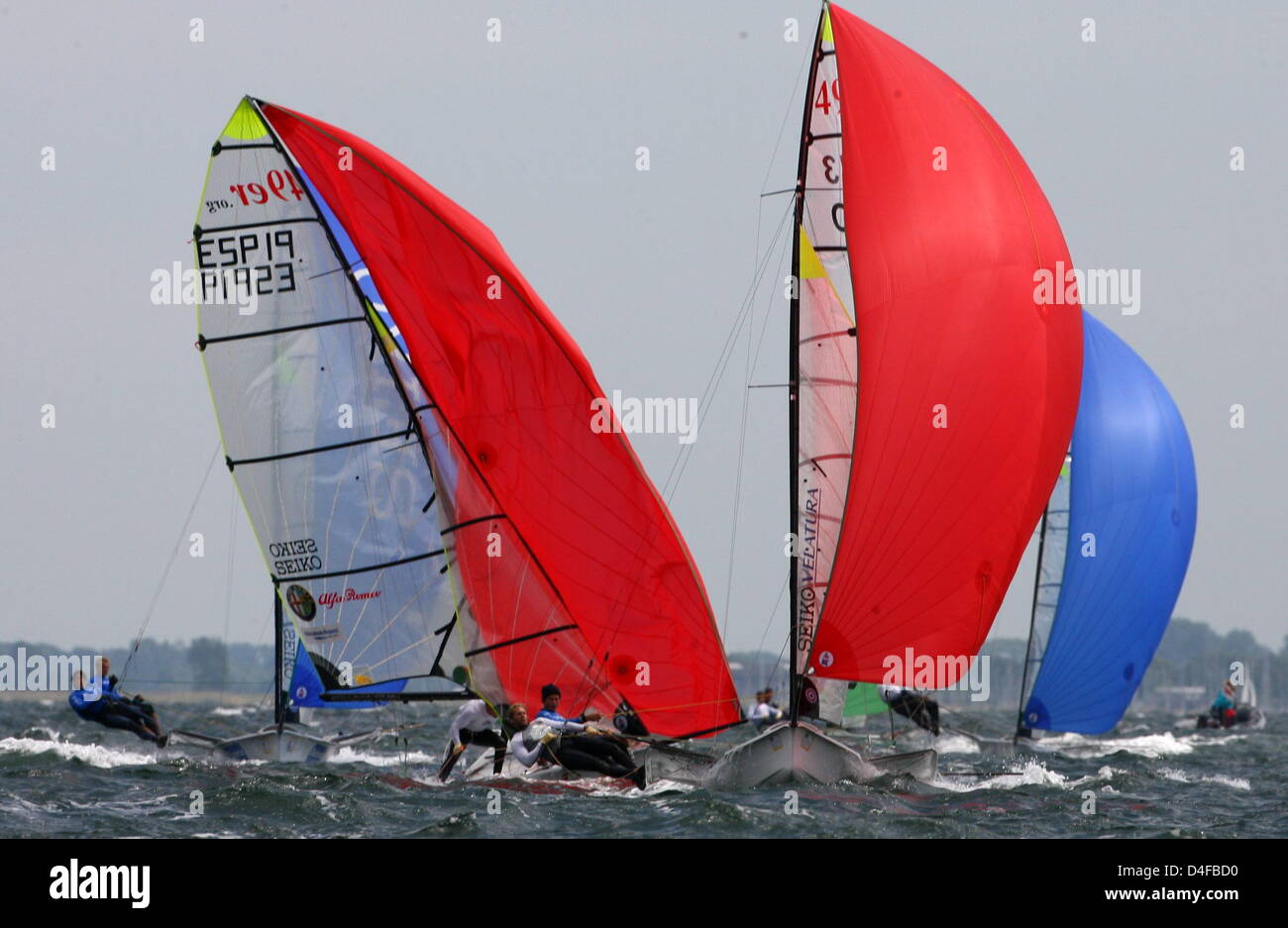 49er-class sailors are shown in action during the first sailing regatta ...