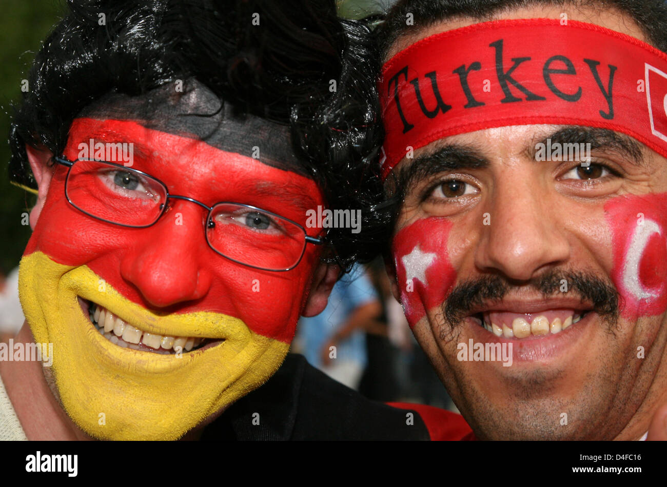 German and Turkish fans party united at the public broadcast in Bregenz ...