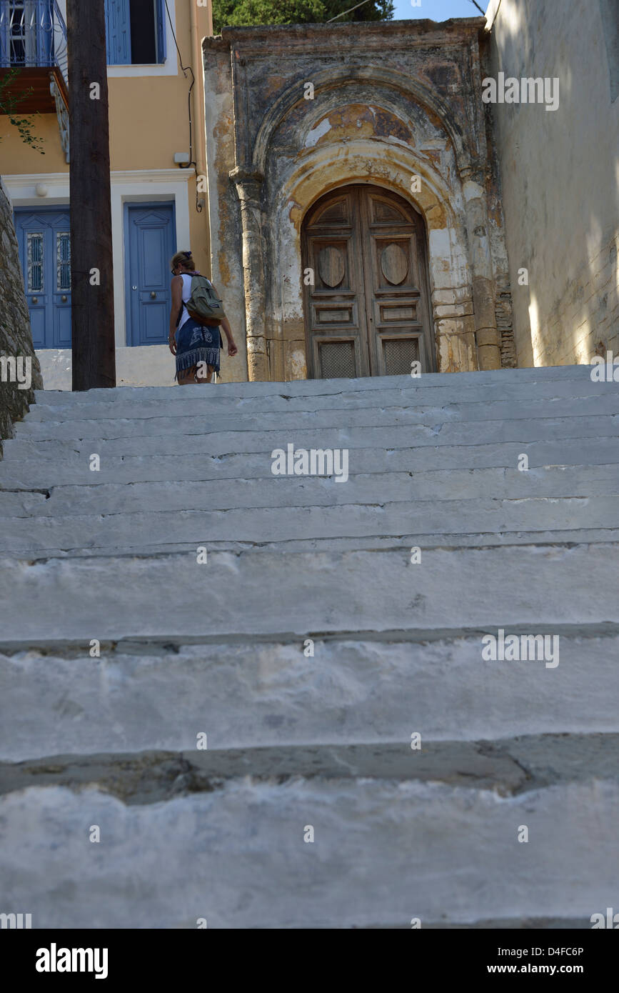 The long and tiring steps of Kalistrata leading to Chorio; Symi ...