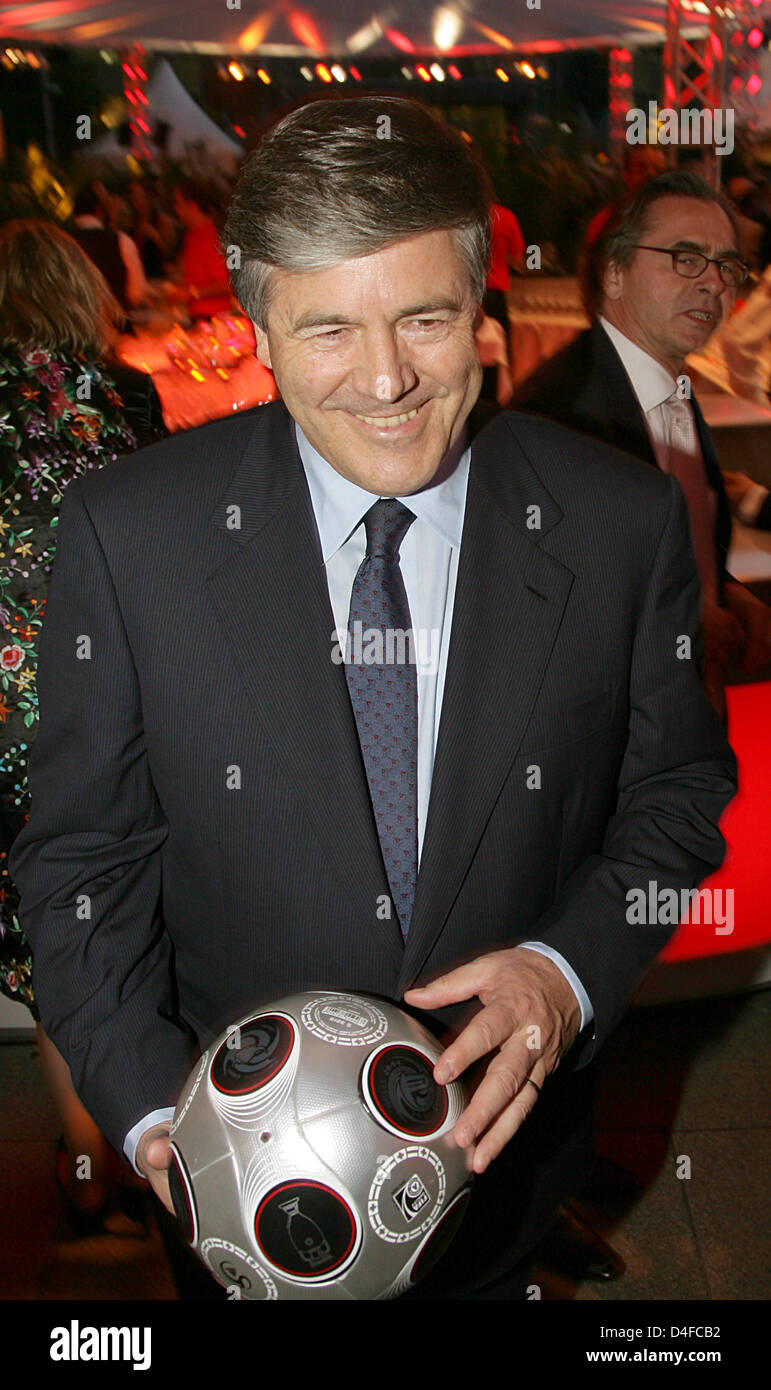 Deutsche Bank-CEO, Josef Ackermann, is pictured with a soccer ball ...