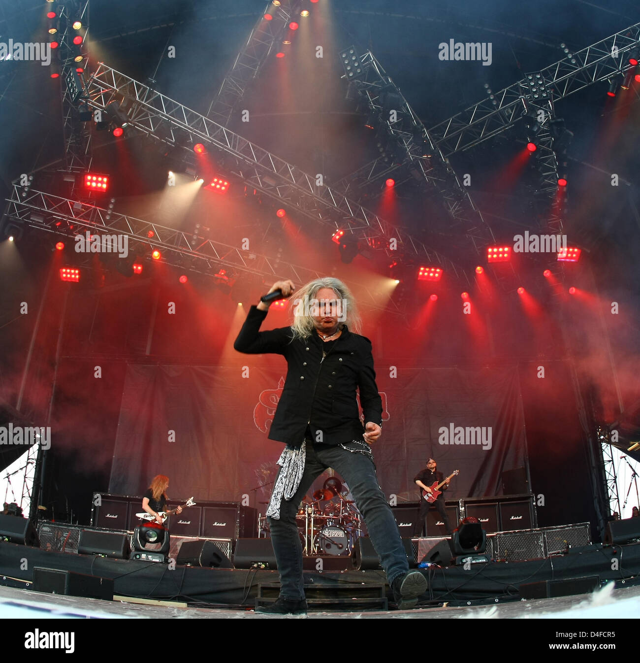 Biff Byford (C), singer of British hardrock veterans Saxon, performs at ...