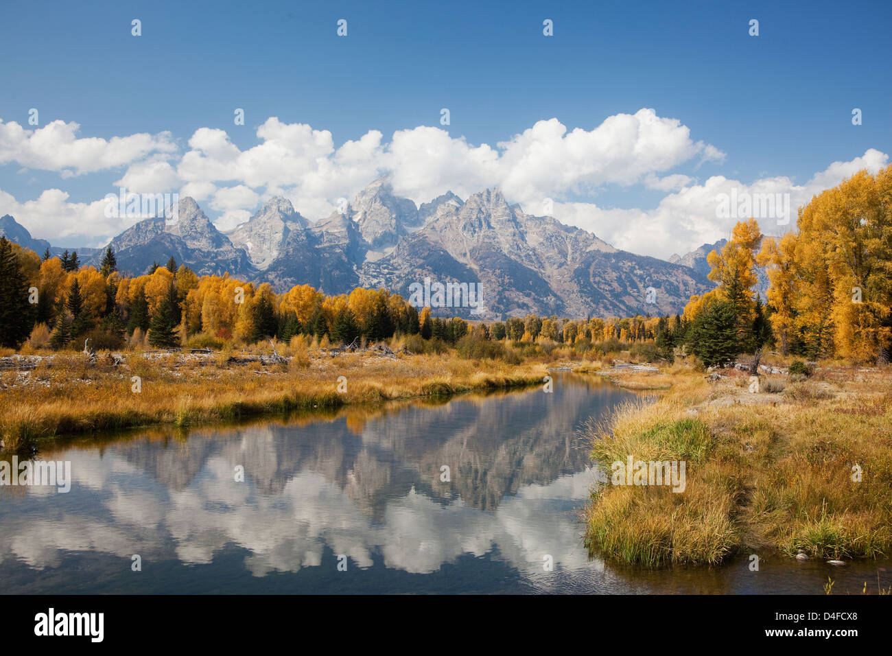Mountains and landscape reflected in still river Stock Photo - Alamy