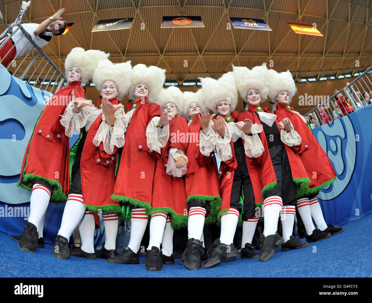 Actors in Mozart costumes pose for a picture prior to the UEFA EURO ...