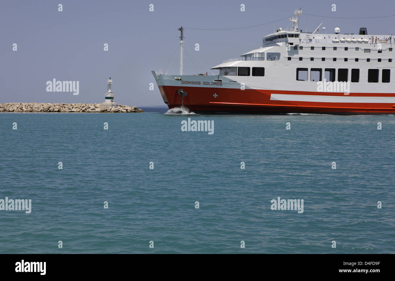 A ship named 'Dionisios Solomos' enters the harbour of Zakynthos town ...