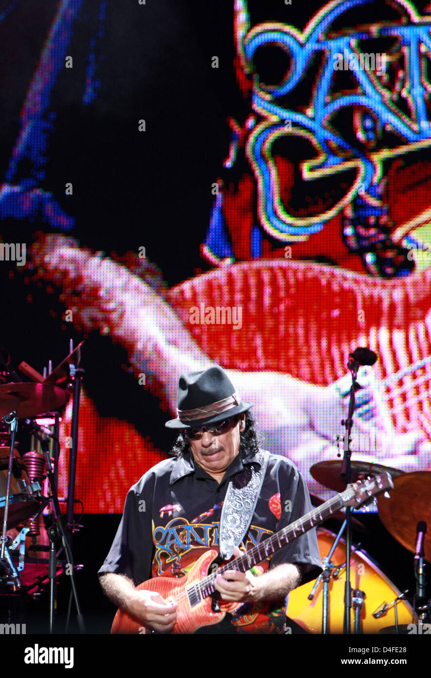 Rock legend Carlos Santana performs on stage during the first concert ...