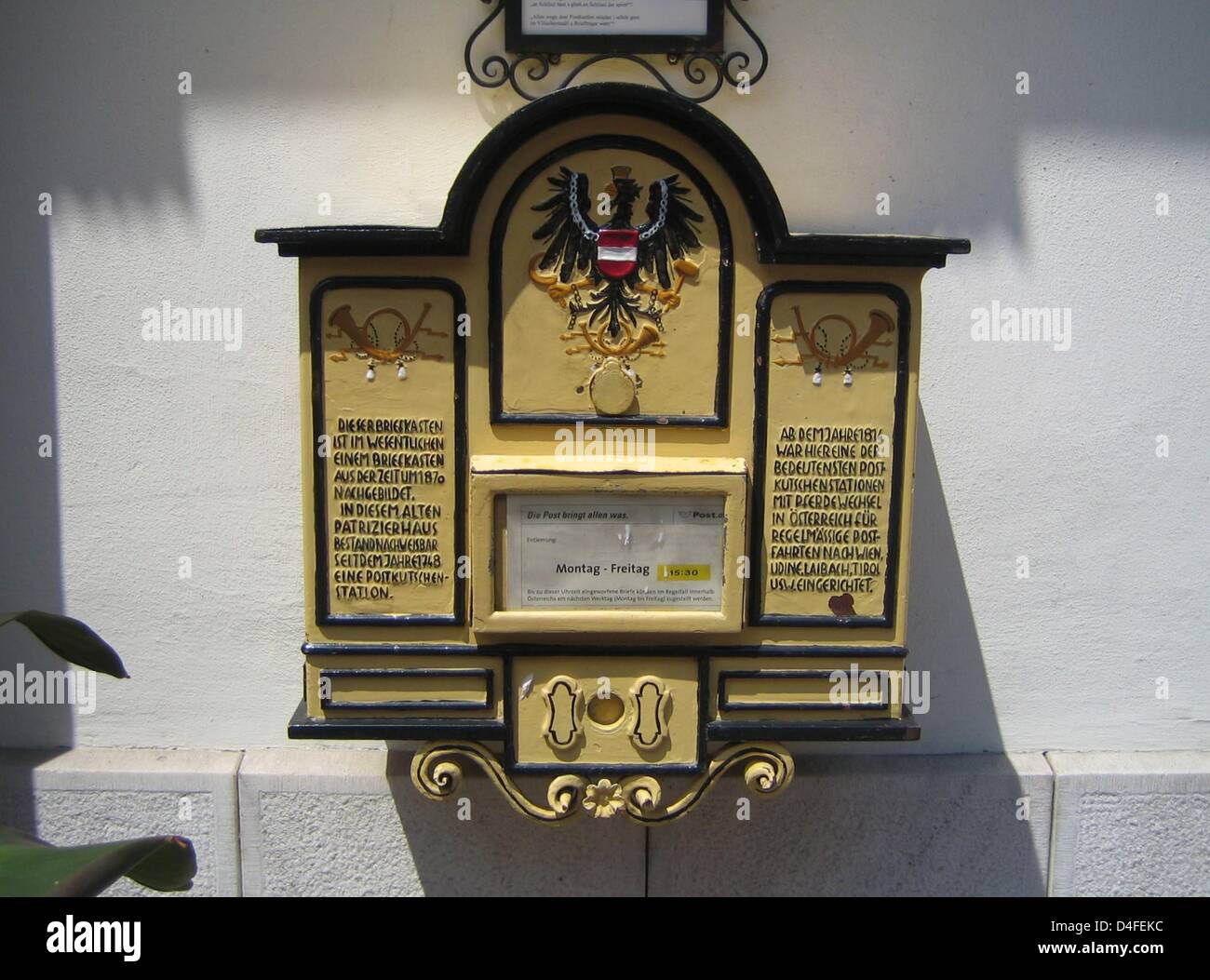 An antique mailbox captured in Villach, Austria, 28 June 2008. Photo ...