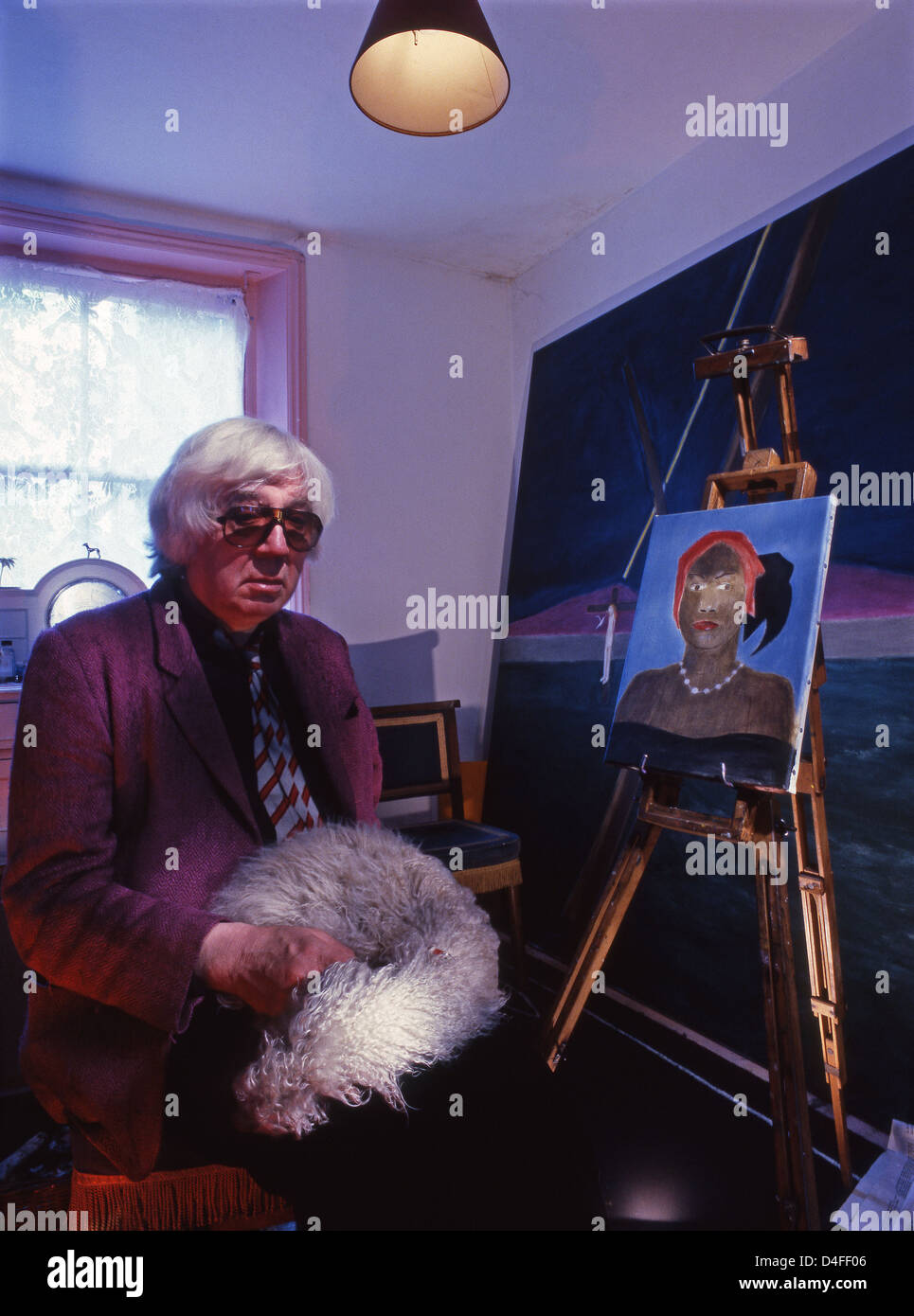 Portrait of Scottish painter John Ronald Craigie Aitchison at his home ...