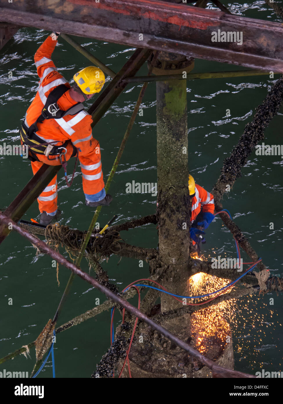 Steel erectors working on the metal work structure of Cromer Pier ...