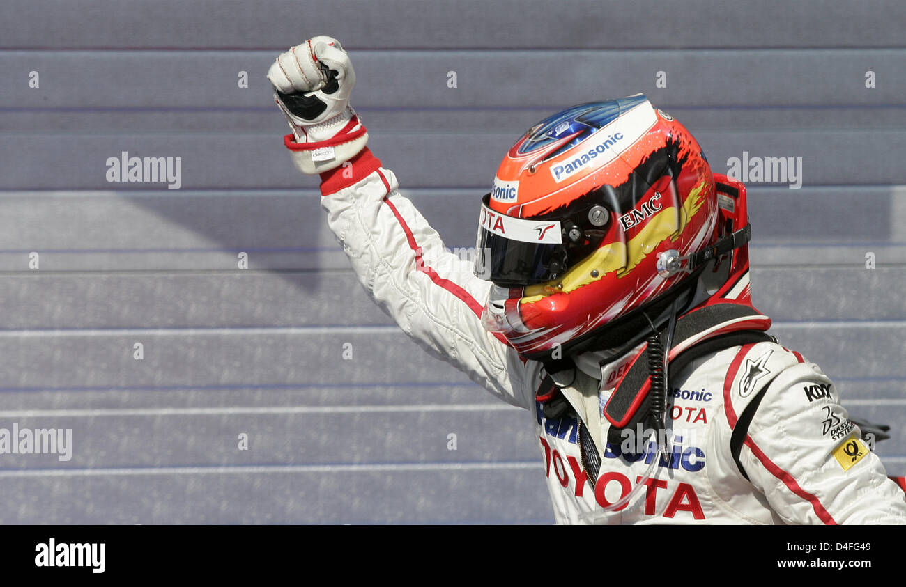 German Formula One driver Timo Glock of Toyota celebrates his second ...