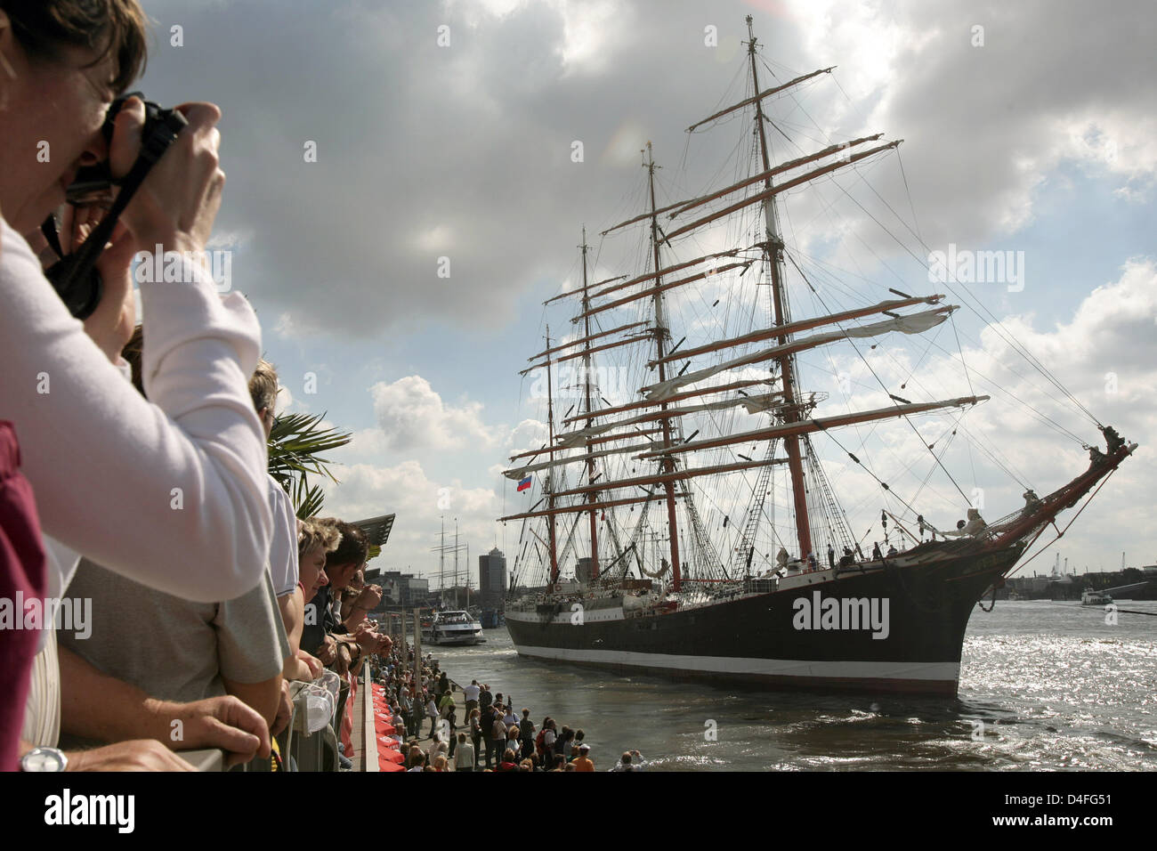 Numerous vistors watch as the Russian sail training ship 'Sedov' is put ...