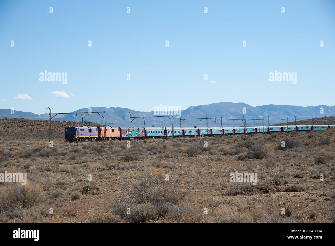 Shosholoza Meyl train at Geelbek near Lainsburg in the Karoo region ...