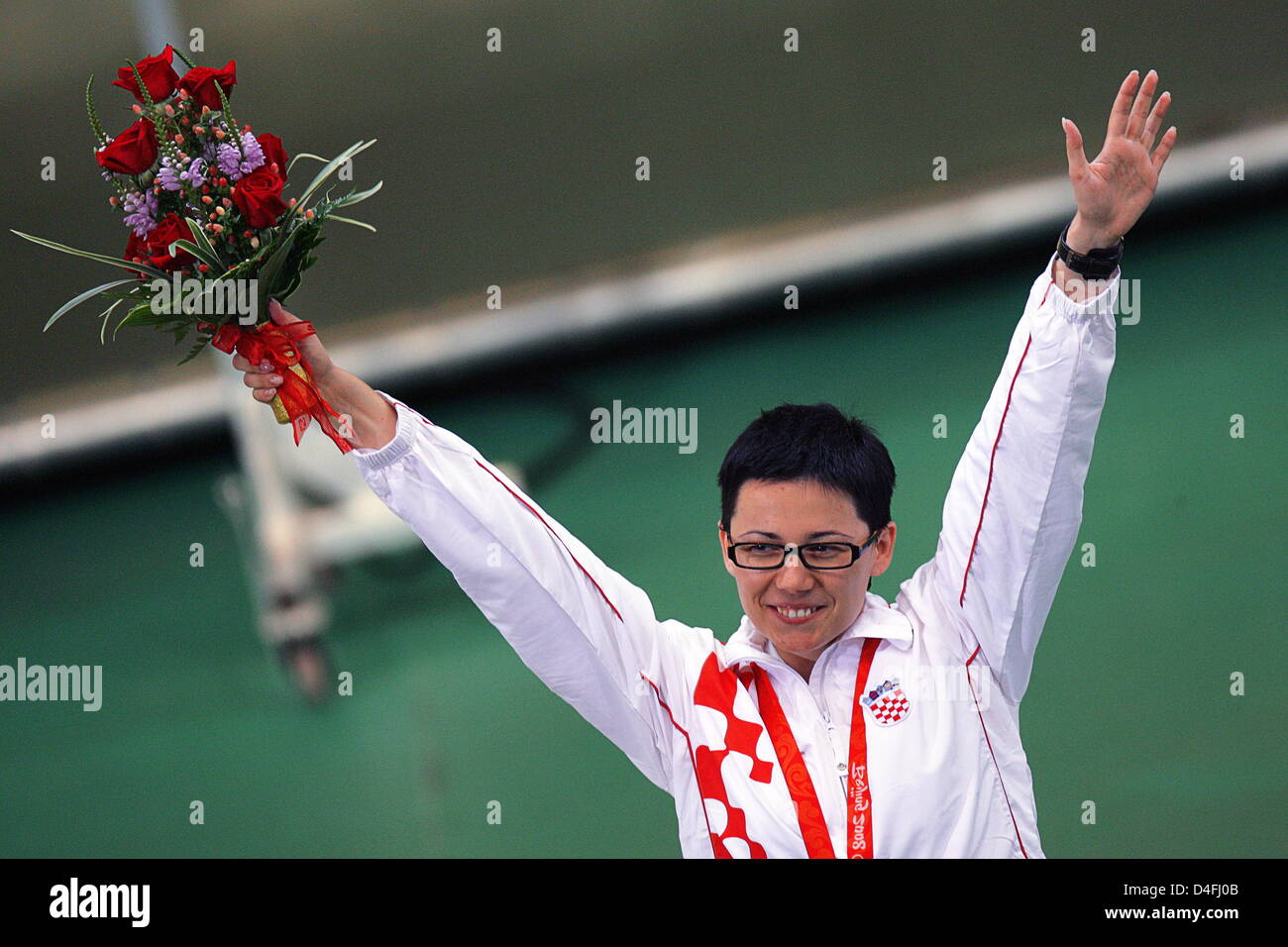 Snjezana Pejcic of Croatia celebrates her bronze medal after the finale ...