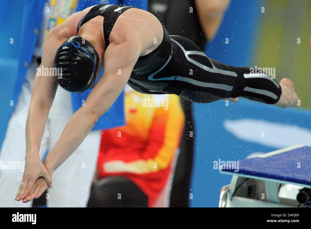 German swimmer Britta Steffen enters the pool during the finals of the ...