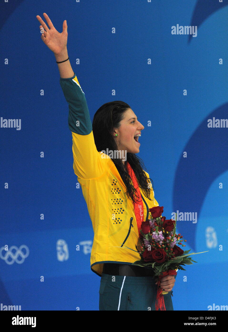 Stephanie Rice of Australia celebrates on the podium after her world ...