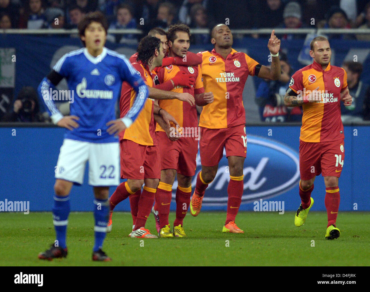 The players of Galatasaray celebrates during the UEFA Champions League ...