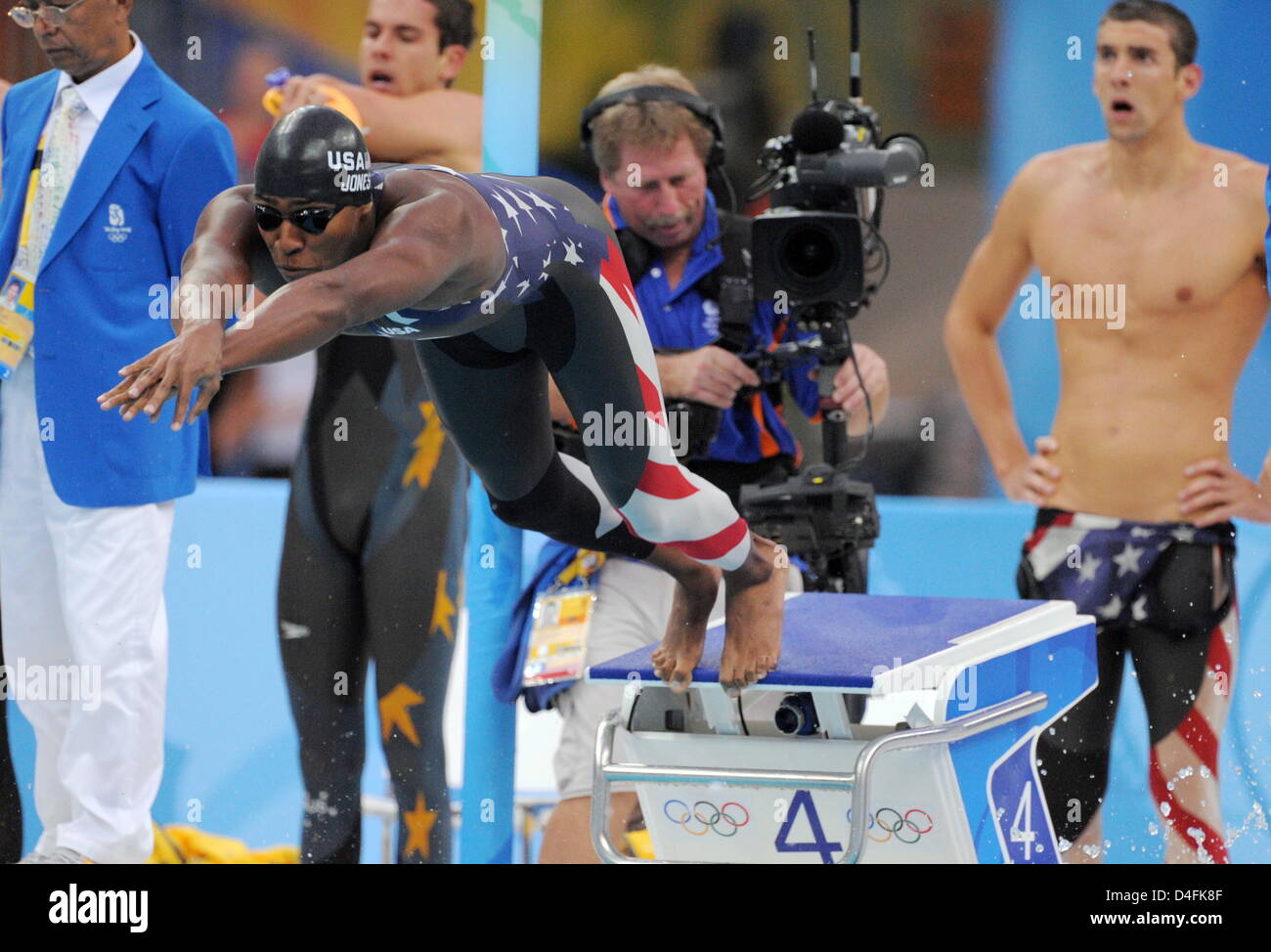US swimmer Cullen Jones competes to a men's 4 X 100m freestyle relay ...