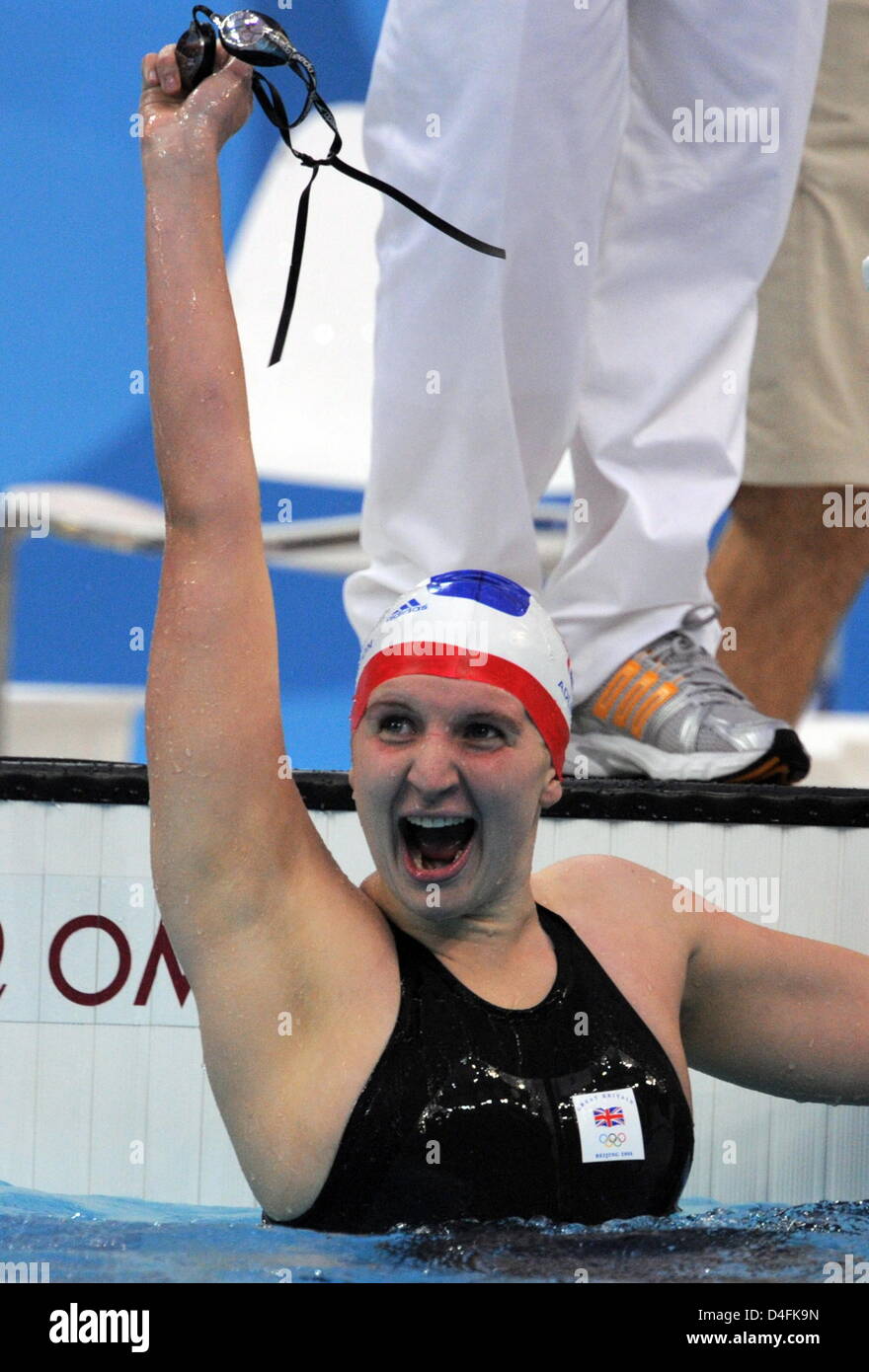 British Swimmer Rebecca Adlington Celebrates After Winning Gold In The