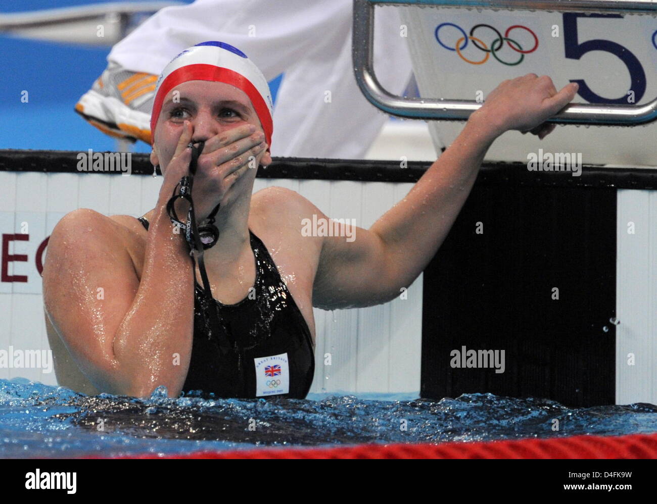 British swimmer Rebecca Adlington celebrates after winning gold in the ...