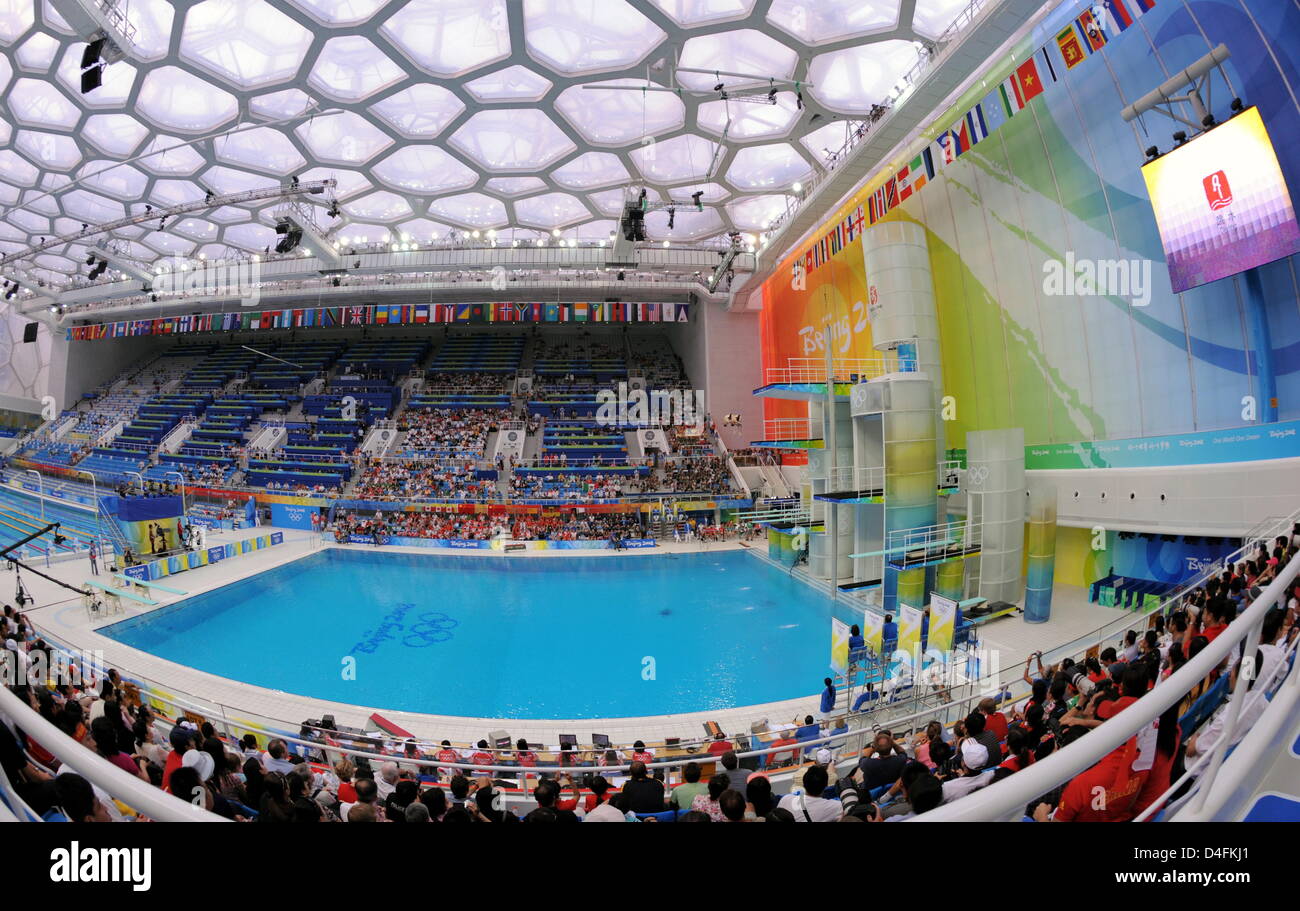 A view in the National Aquatics Center during the Diving events at the ...
