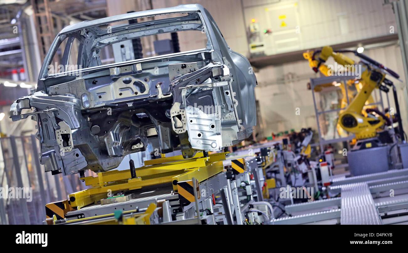 View of the body shell of a Porsche Macan during a trial run of the new ...