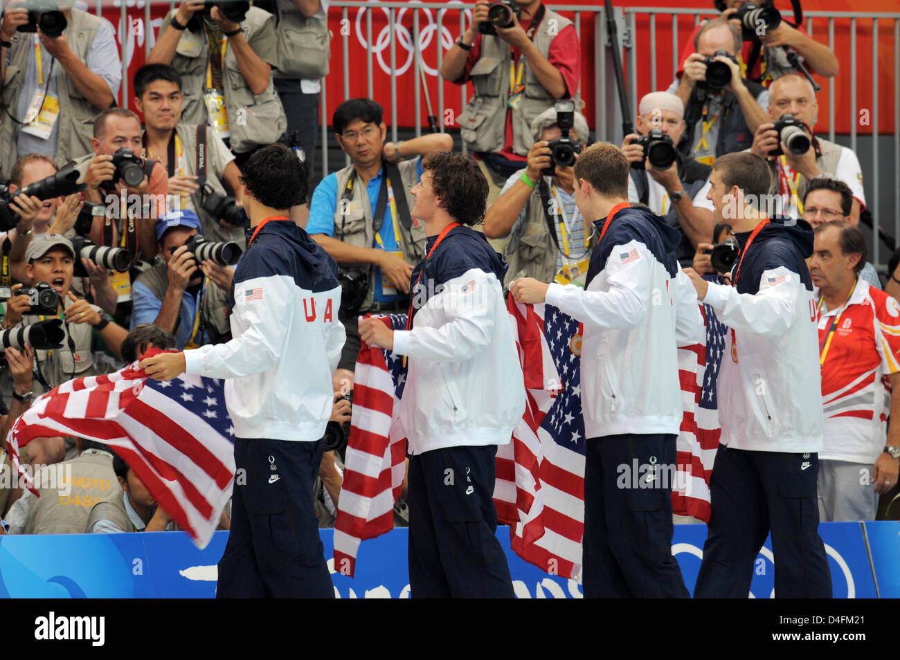 (L-R) US swimmers Ricky Berens, Ryan Lochte, Peter Vanderkaay and ...