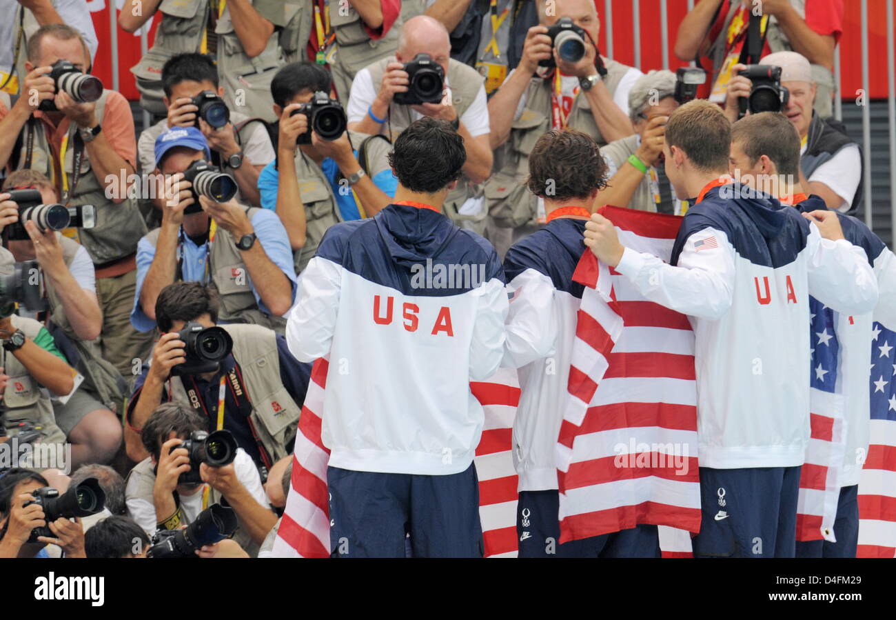 (L-R) US swimmers Ricky Berens, Ryan Lochte, Peter Vanderkaay and ...