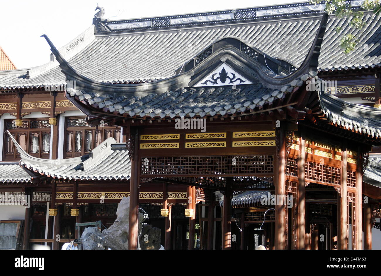 A traditional Chinese tea house is constructed in Hamburg, Germany, 13 ...