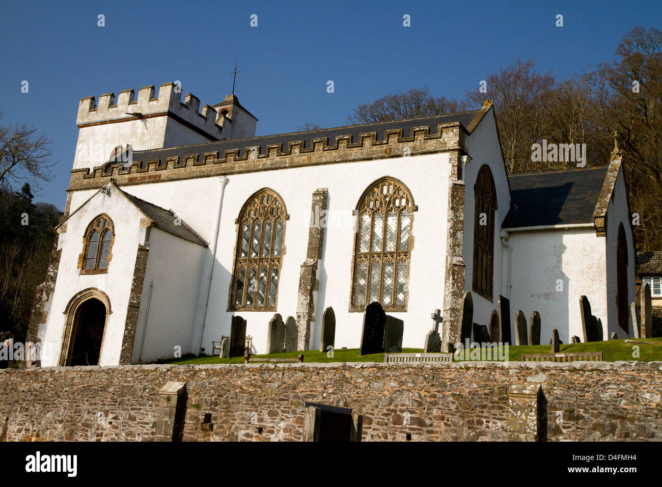 Selworthy Church Somerset England whitewashed 15th century Church Stock ...