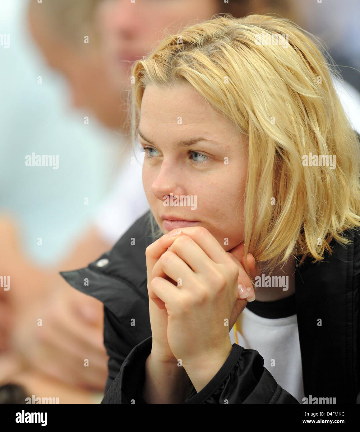 Britta Steffen of Germany reacts on the stands during the Swimming ...