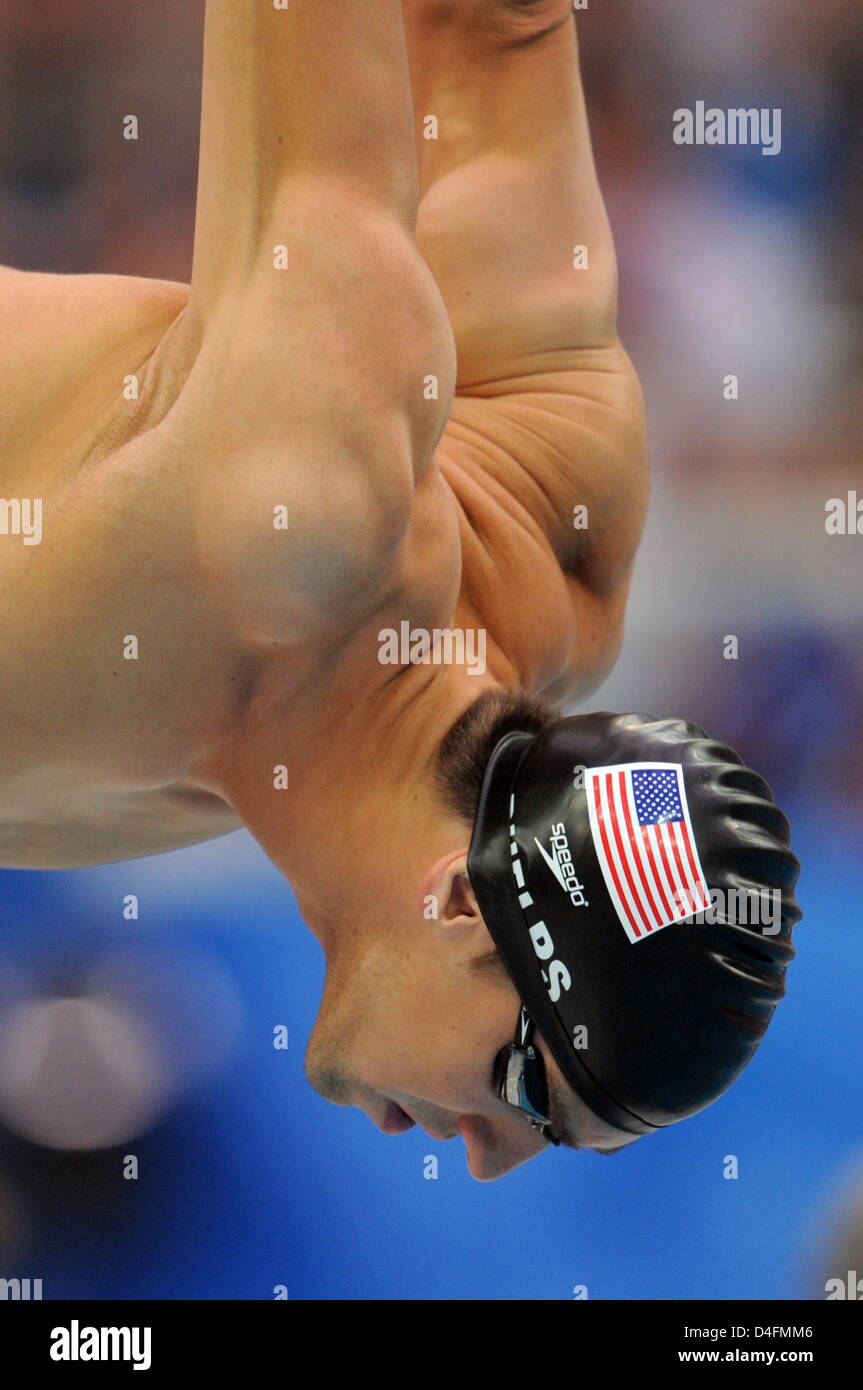 Michael Phelps of the US prior to the start in the men's 200m ...