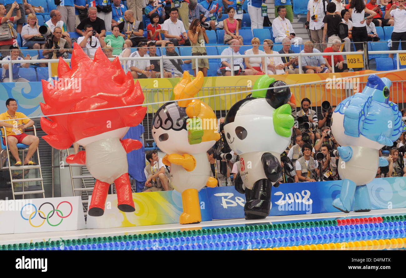The Fuwa Olympic mascots (L-R) Huanhuan, Yíngying, Jingjing and Beibei ...