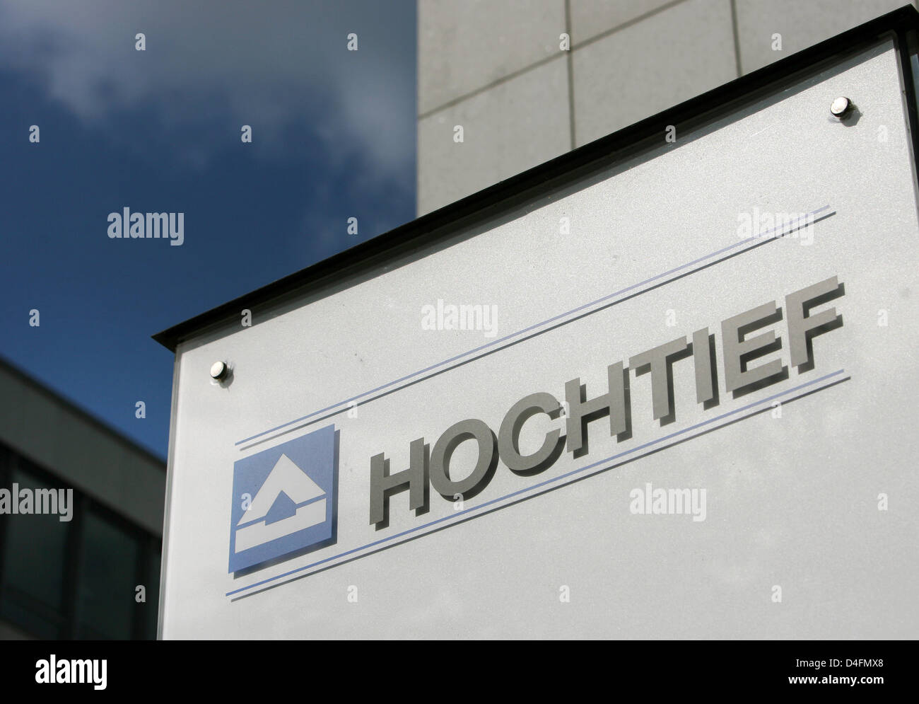The 'Hochtief' logo seen at the company headquarters in Essen, Germany ...
