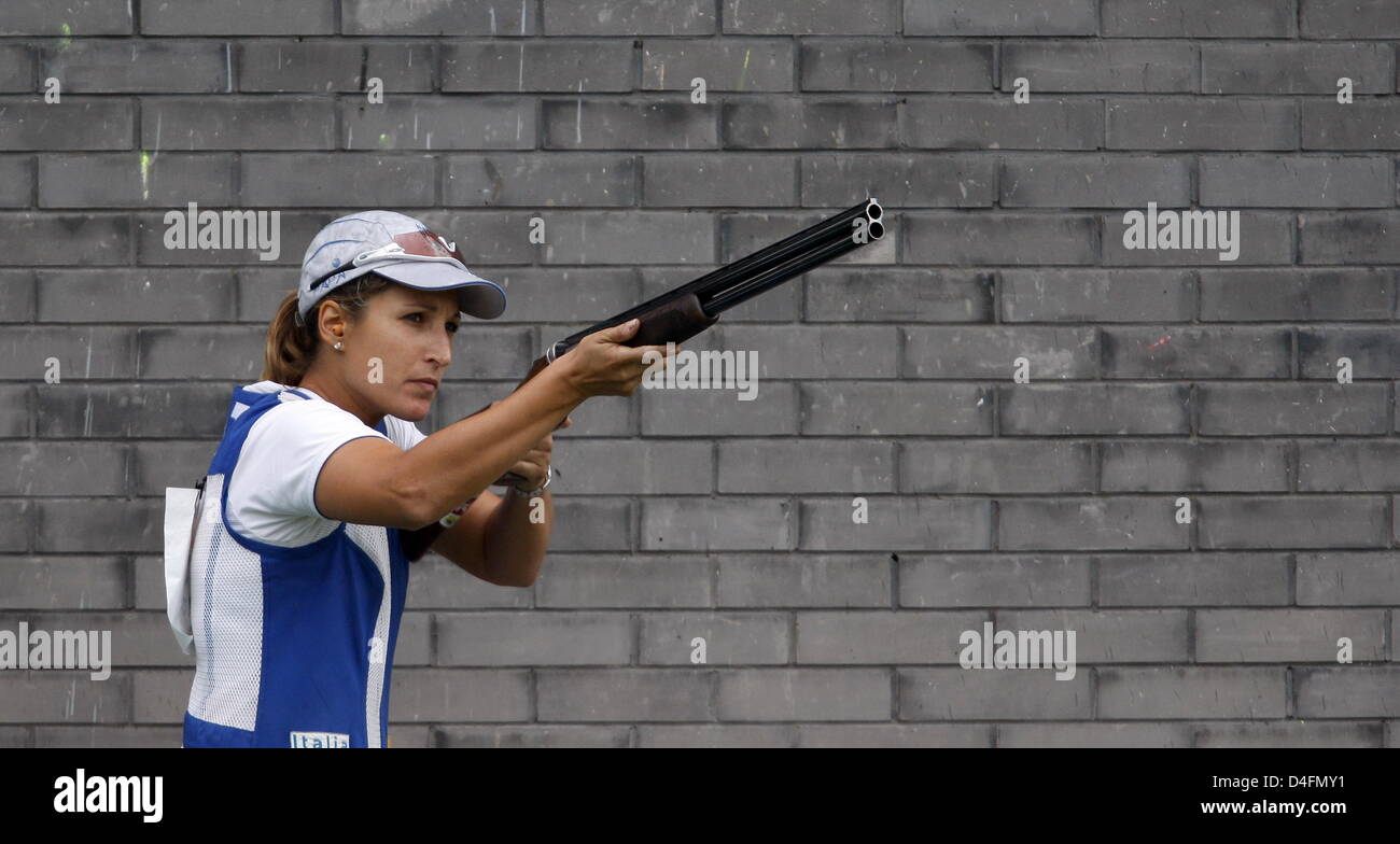 Chiara Cainero from Italy competes during the women's skeet shooting ...