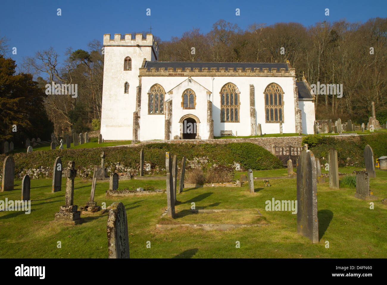 All Saints church Selworthy Somerset, England whitewashed 15th-century ...